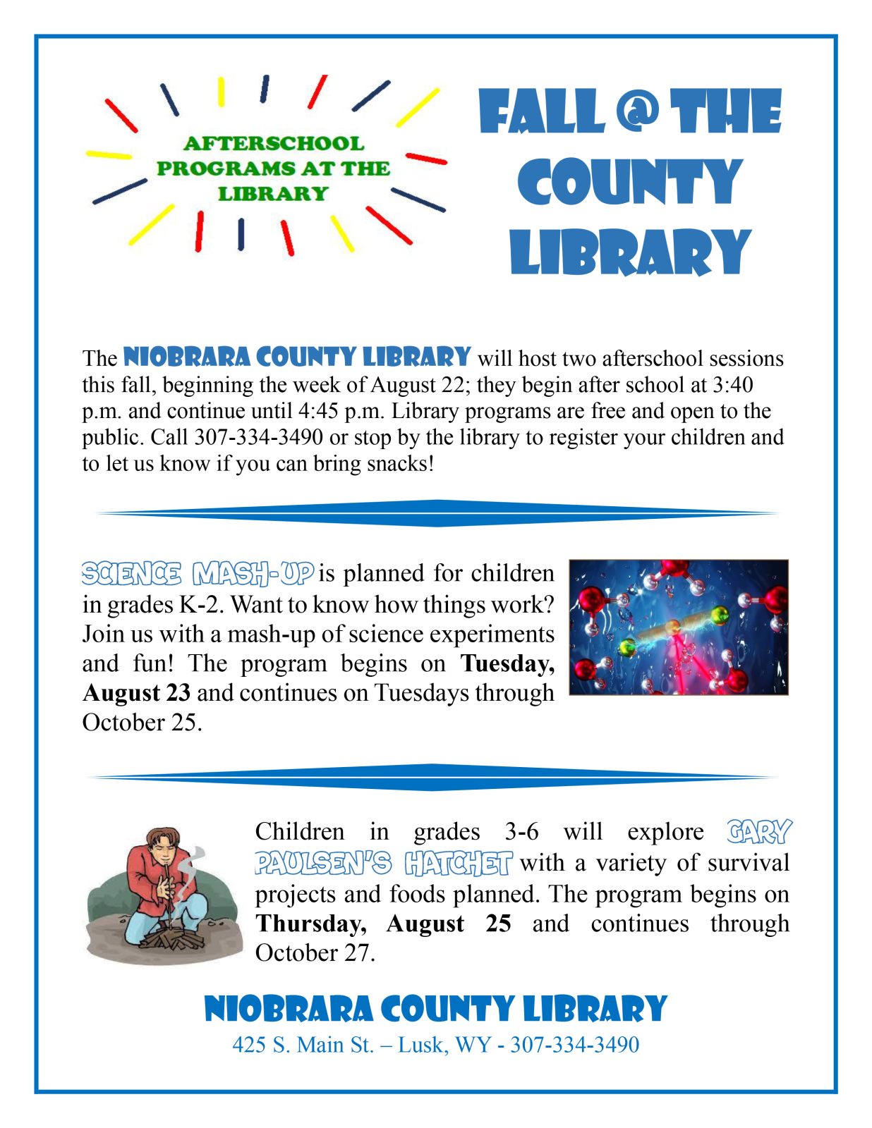 Fall Afterschool Programs! Register today! - Niobrara County Library